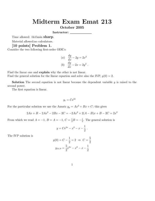 Emat 213 midterm 1 fall 2005 | PDF
