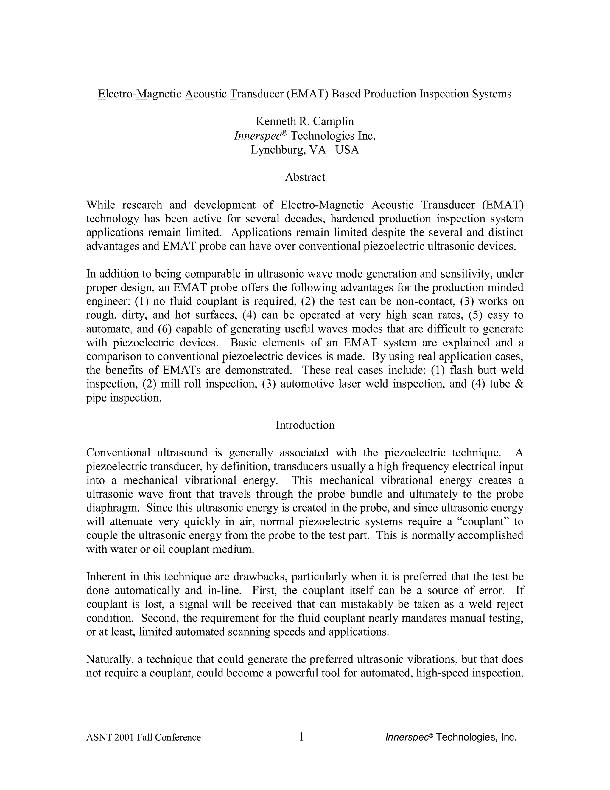 EMAT Based Production Inspection Systems | PDF