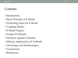 ELECTROMAGNETIC BOMB (EMB) SEMINAR PRESENTATION | PPTX | Physics | Science
