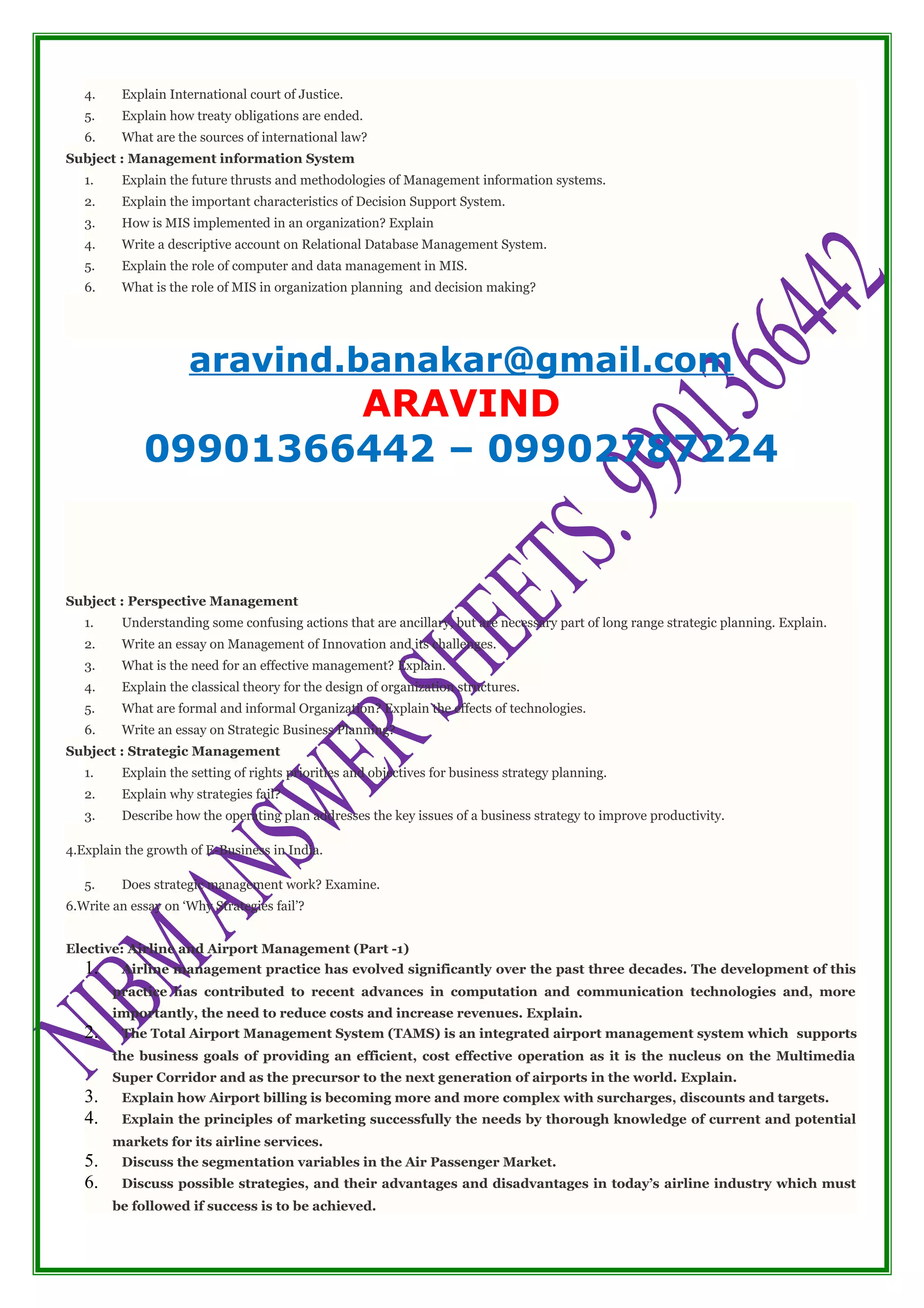 Emba , mba, nibm answer sheets. 9901366442 | PDF