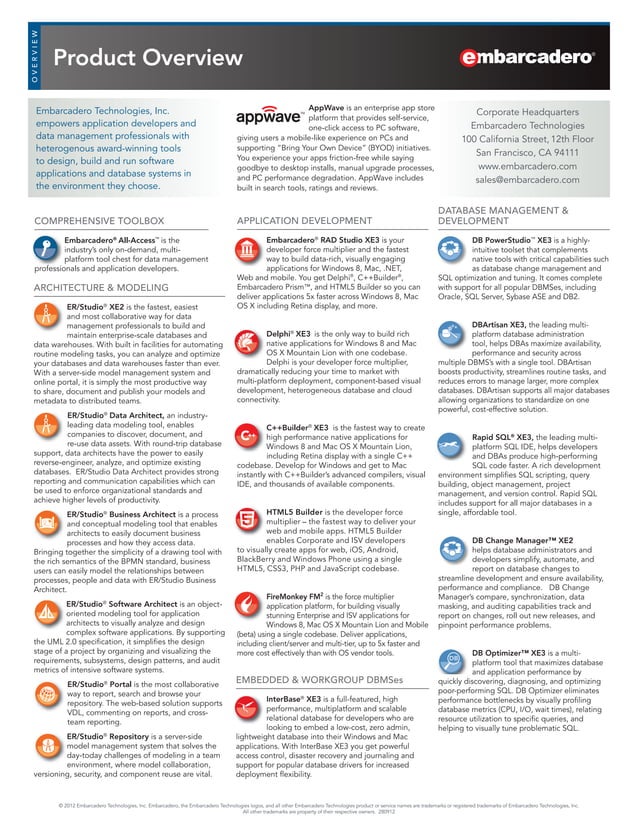 Embarcadero Product Overview | PDF | Operating Systems | Computer ...