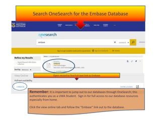 Embase database searching, contraception, 2017, sem2, uwa | PPT