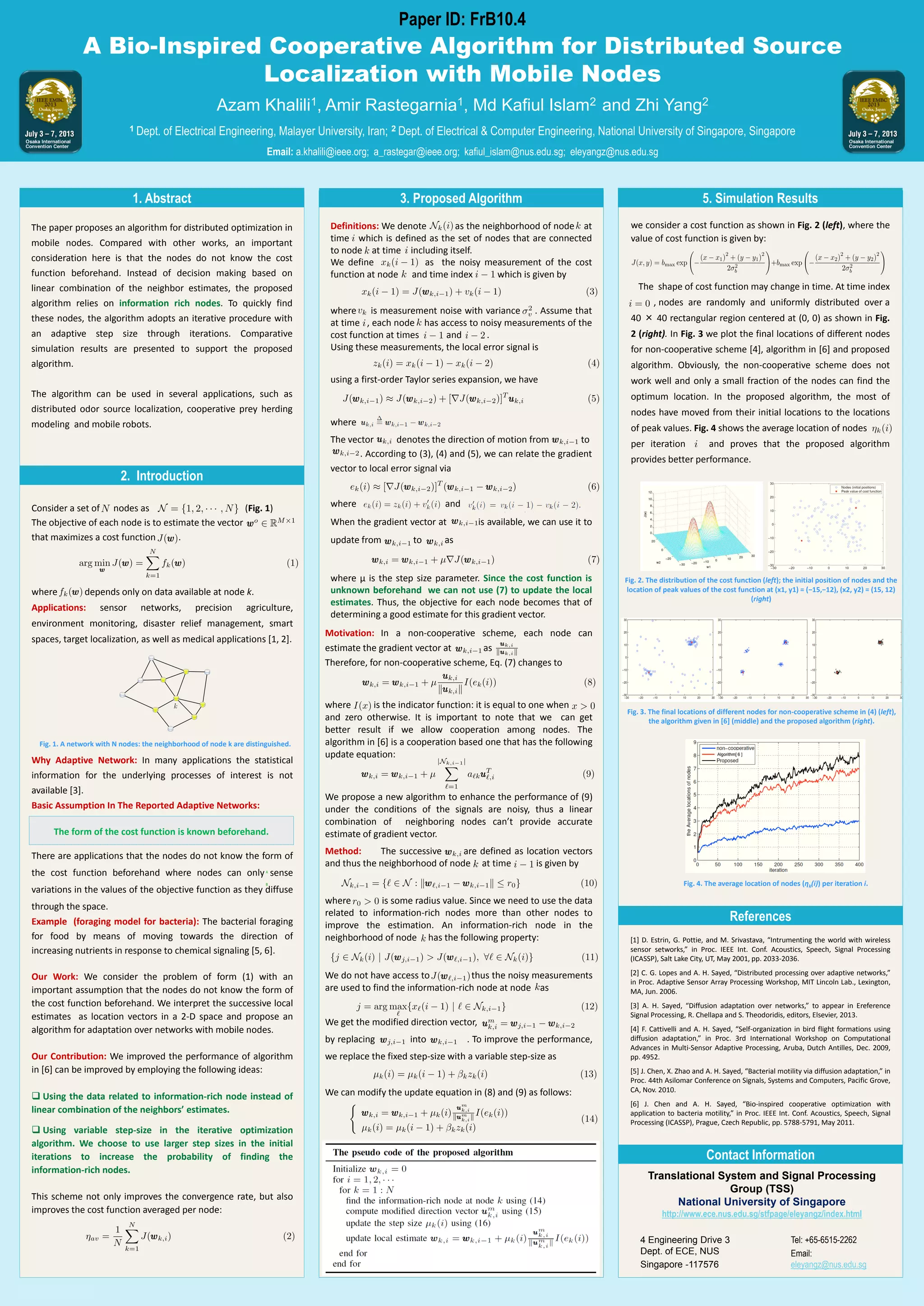 Embc13 Poster Presentation On A Bio Inspired Cooperative Algorithm For Distributed Source
