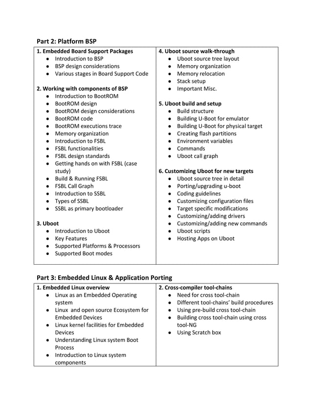 Introduction and course Details of Embedded Linux Platform Developer Training | PDF