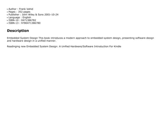 Readinging new Embedded System Design: A Unified Hardware/Software ...