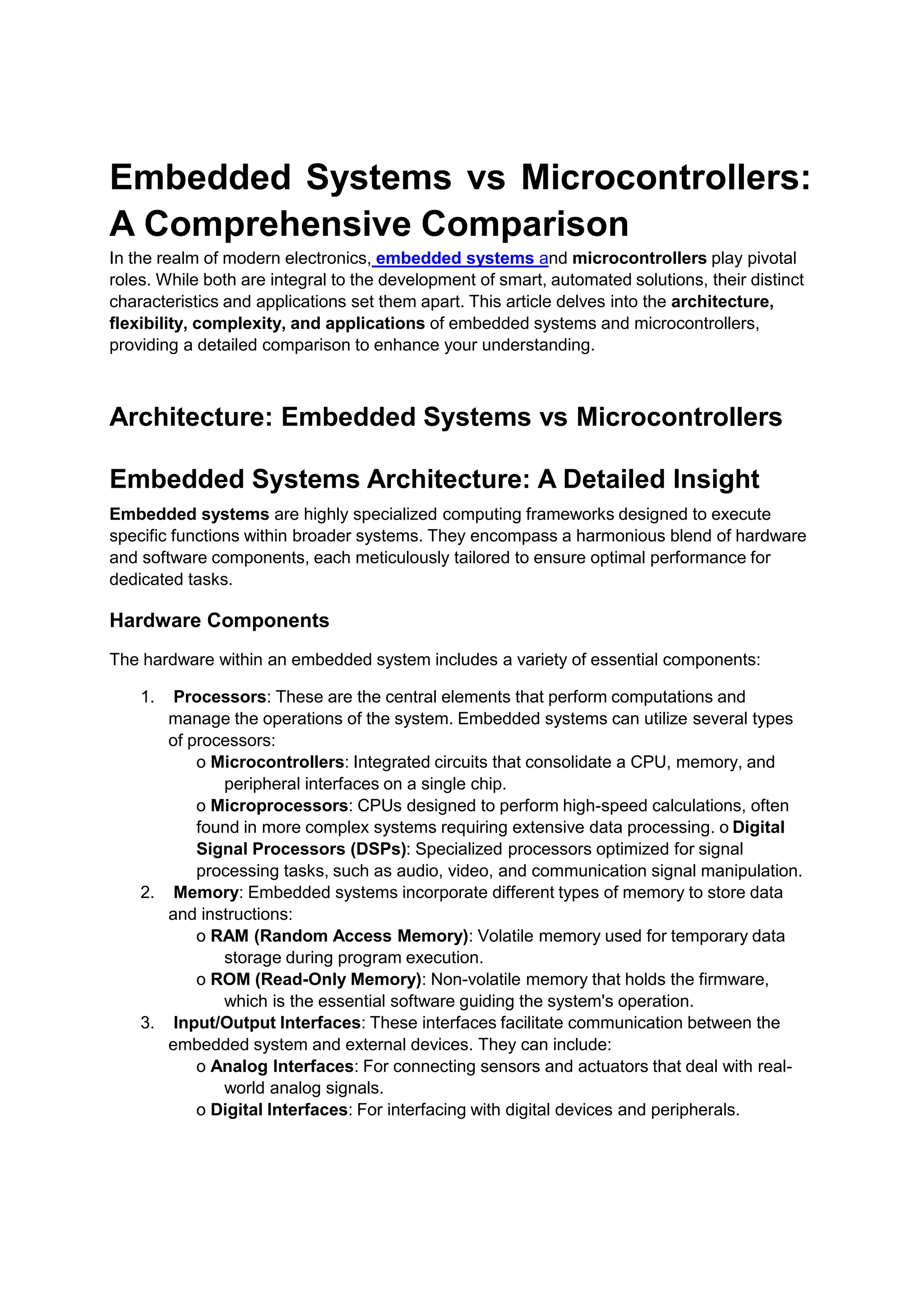 Embedded-Systems-vs-Microcontrollers_-A-Comprehensive-Comparison By Embedded Hash | PDF