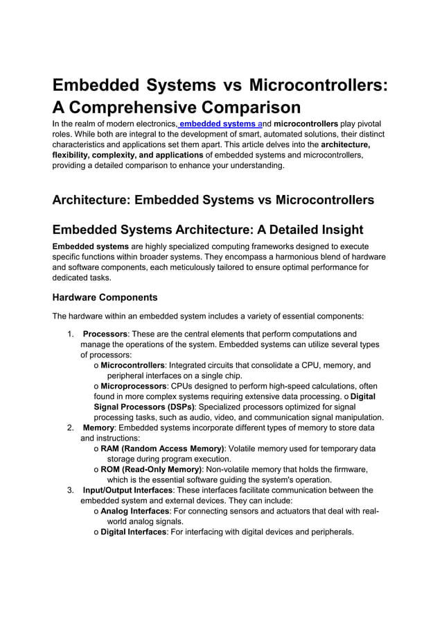 Embedded-Systems-vs-Microcontrollers_-A-Comprehensive-Comparison By Embedded Hash | PDF