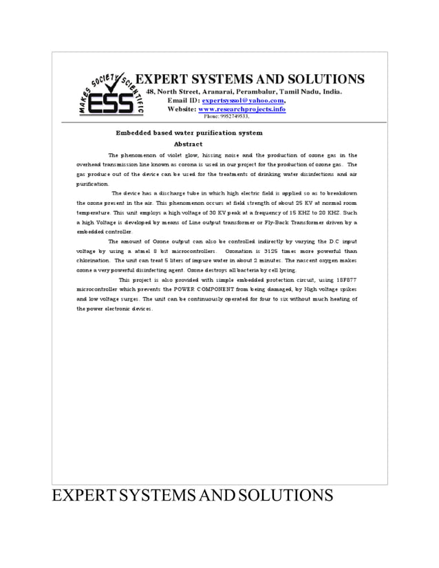 Embedded based water purification system - Electronics Projects | PDF