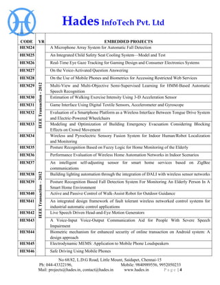 Embedded IEEE 2012 projects @ Hades InfoTech | PDF