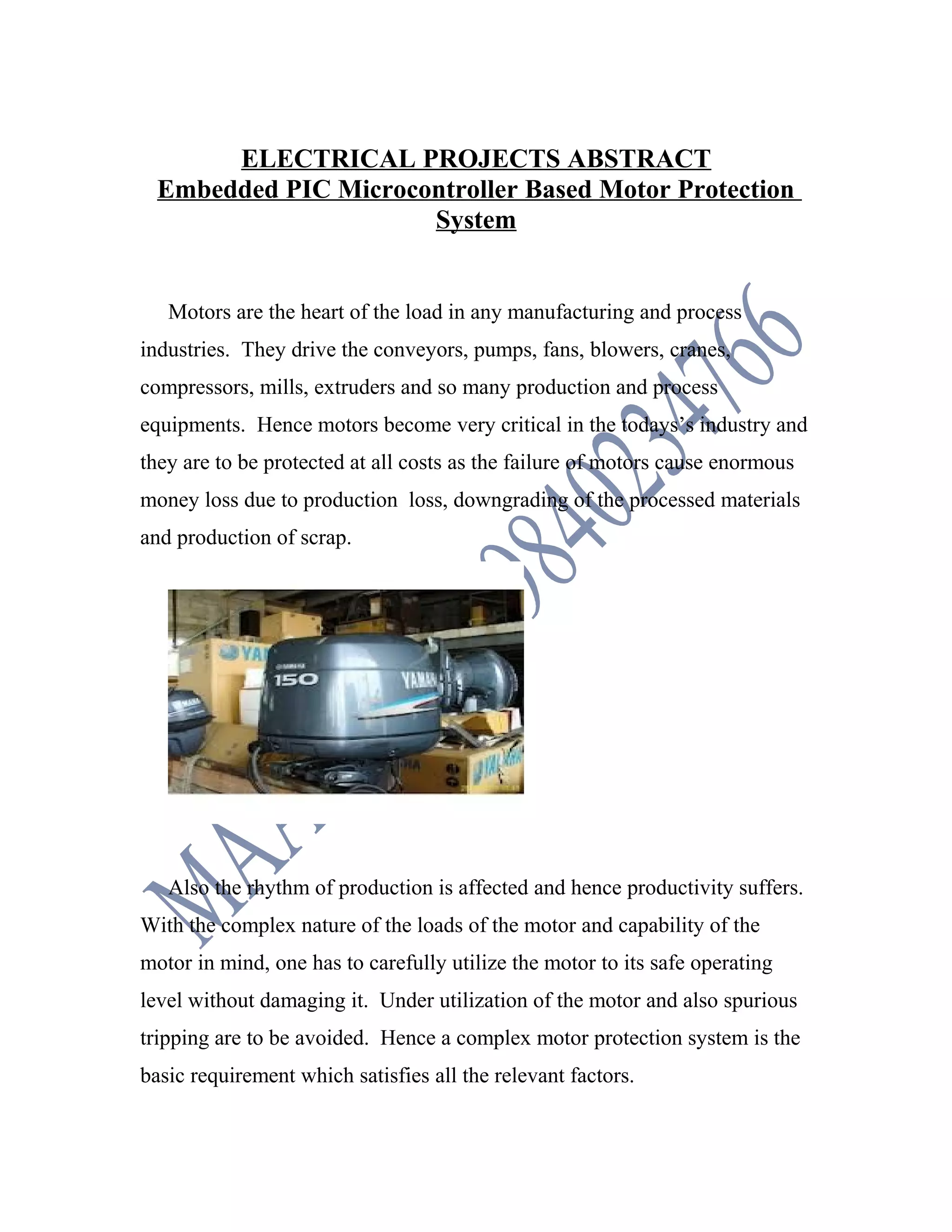 ELECTRICAL PROJECT ABSTRACT-Embedded pic microcontroller based motor ...