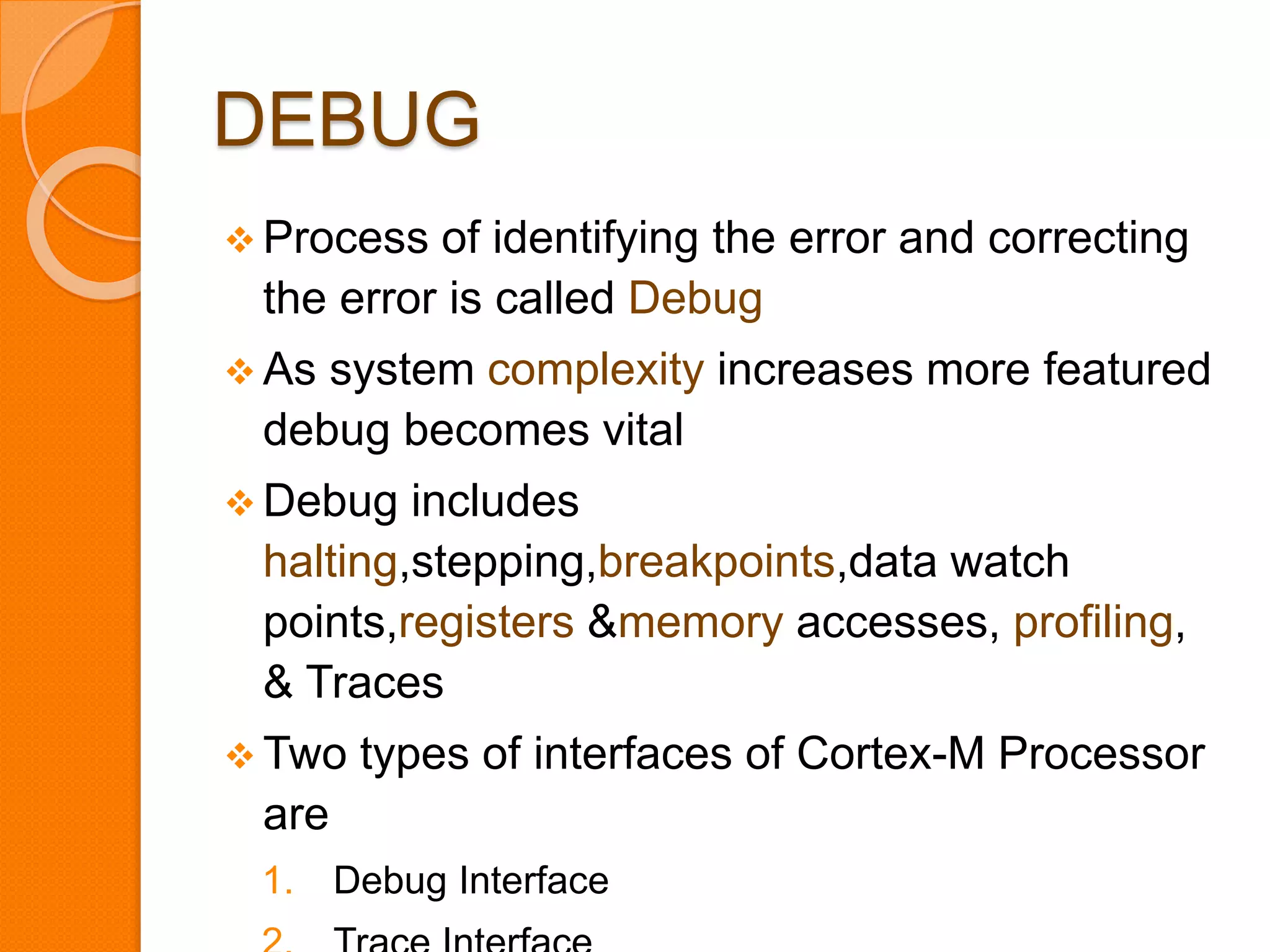 presentation on SCB,DEBUG,RESET of Arm Cortex processor | PPTX