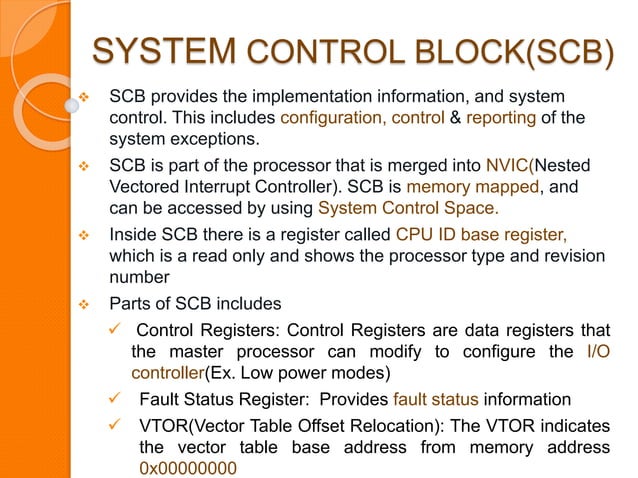 presentation on SCB,DEBUG,RESET of Arm Cortex processor | PPTX