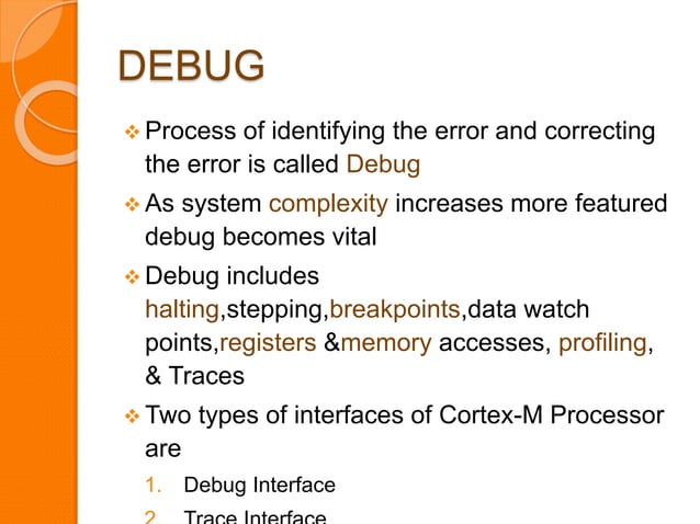 presentation on SCB,DEBUG,RESET of Arm Cortex processor | PPTX