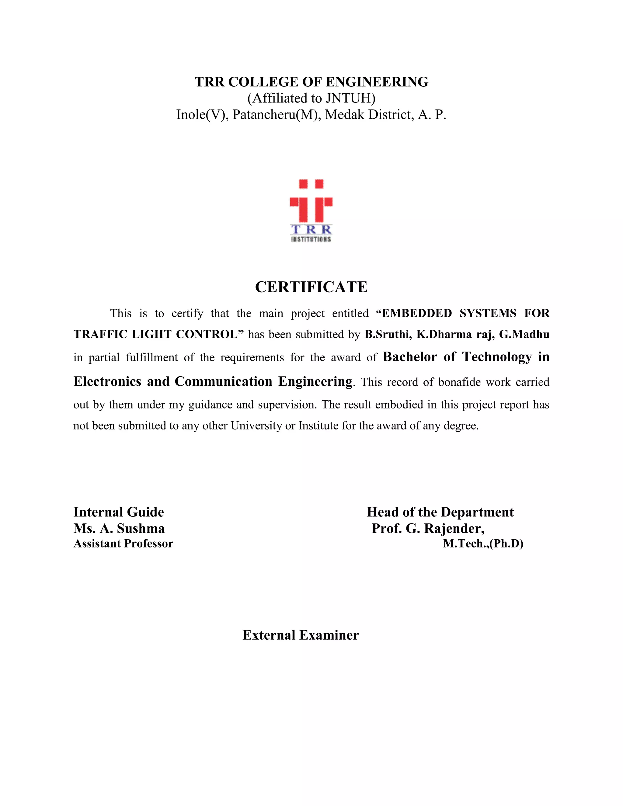 Embedded system for traffic light control | DOCX