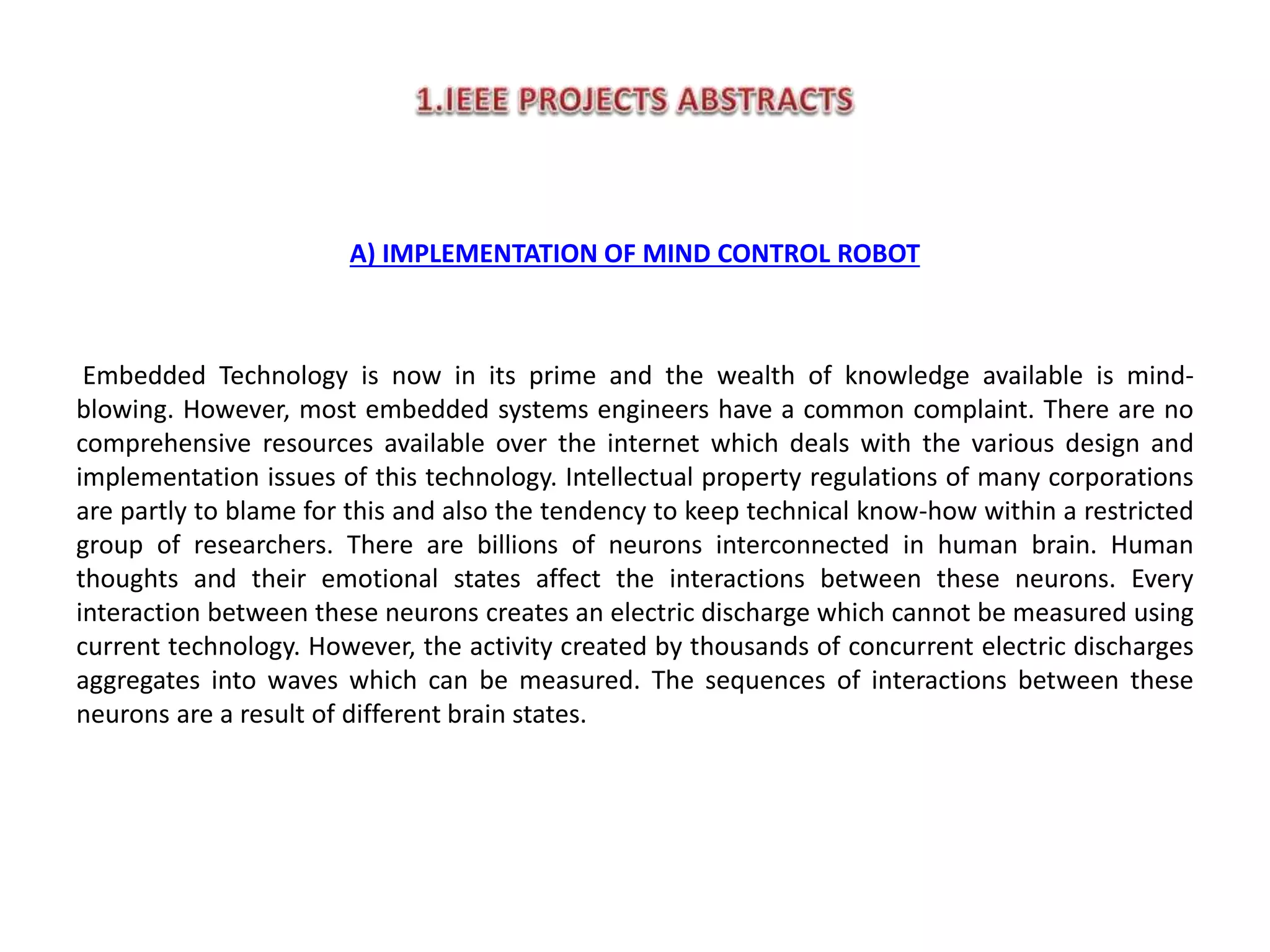 Embedded system projects for final year Bangalore | PPT