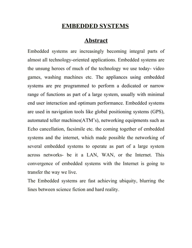 Report file on Embedded systems | DOC