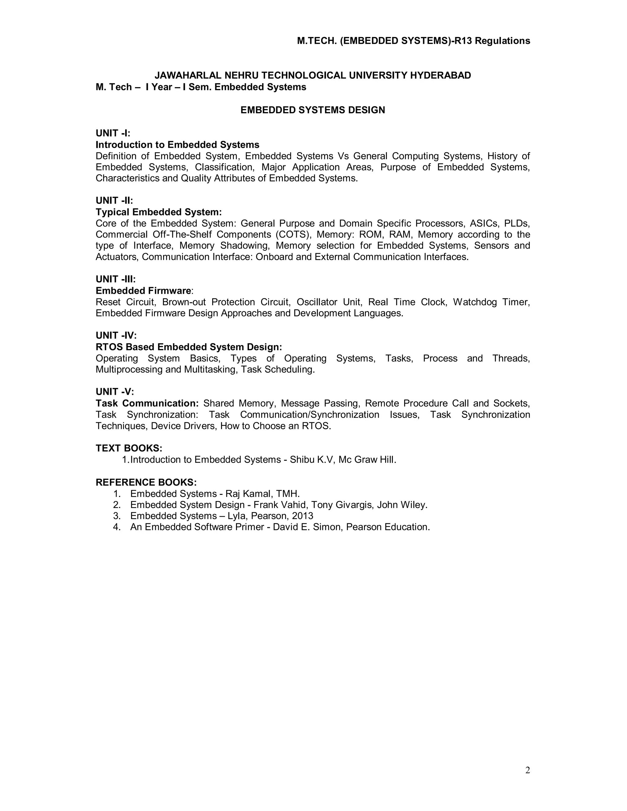 Embedded Systems Syllabus | PDF