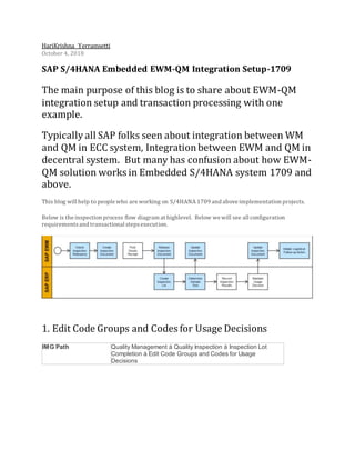 Embedded wm qm integration setup 1709 in s4-hana | DOCX
