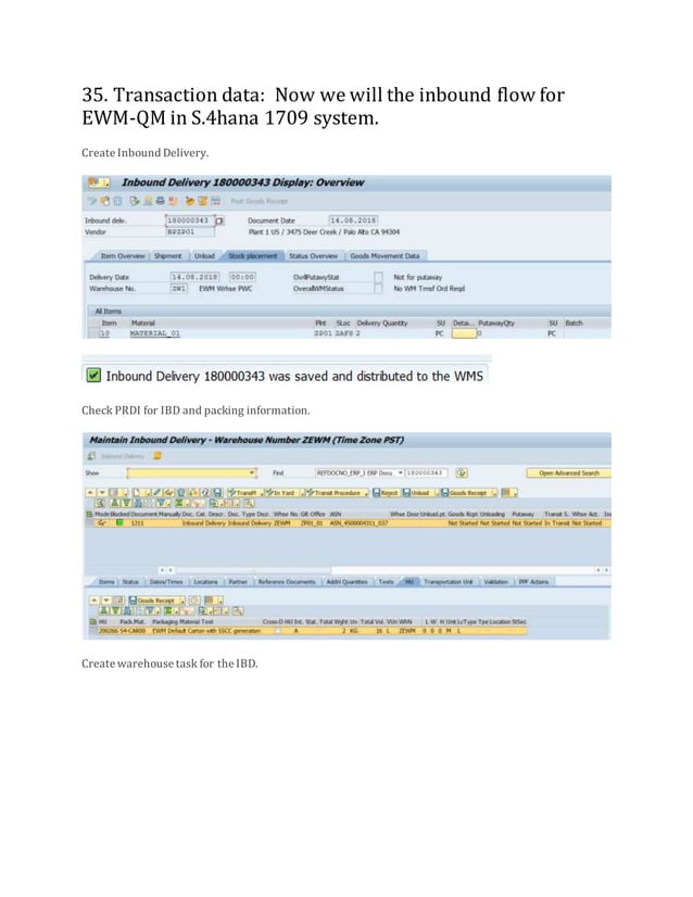 Embedded wm qm integration setup 1709 in s4-hana | DOCX