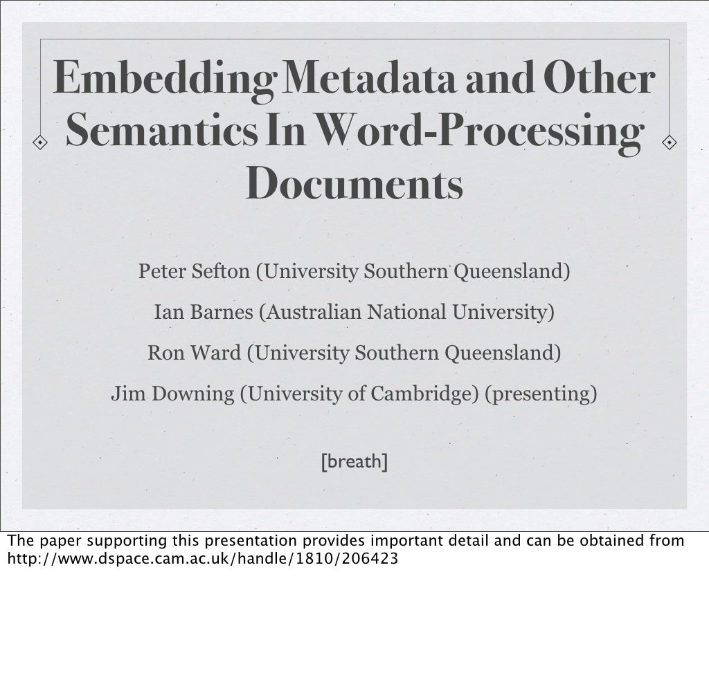 Embedding Metadata In Word Processing Documents
