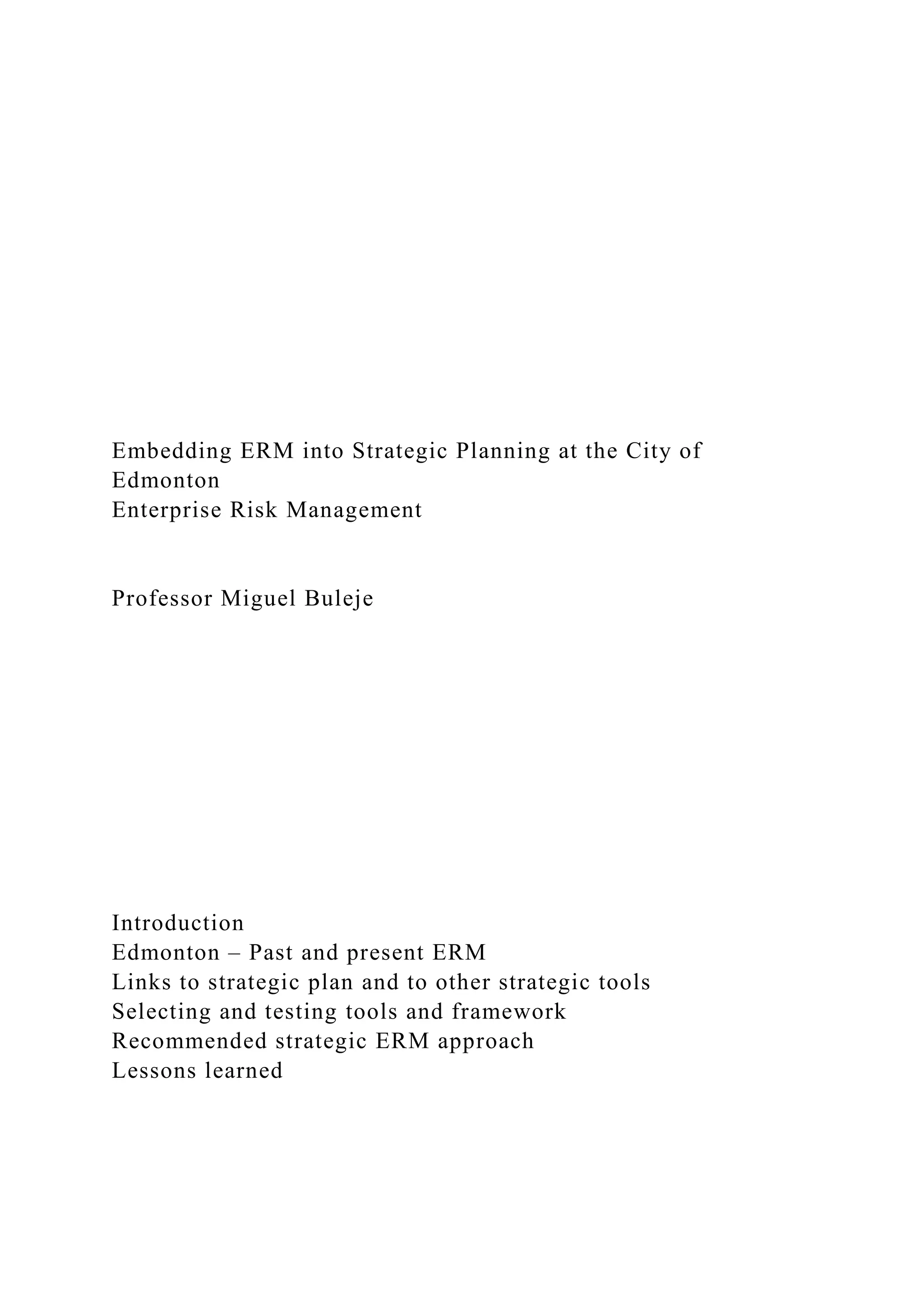 Embedding ERM into Strategic Planning at the Cit.docx | Business ...