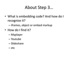 Embedding media in the vle | PPTX | Web Design and HTML | Internet