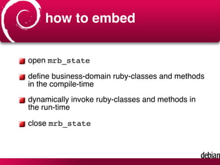 Embedding mruby into c and an actual example | PPT
