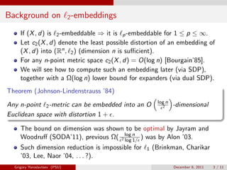 Metric Embeddings and Expanders | PPT