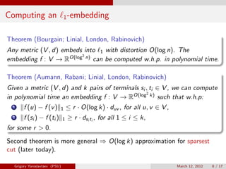 l1-Embeddings and Algorithmic Applications | PPT