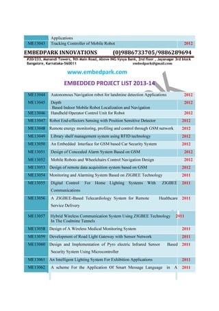 Final year project 2013 14 for ECE, EEE, TE, EIE Branches | PDF