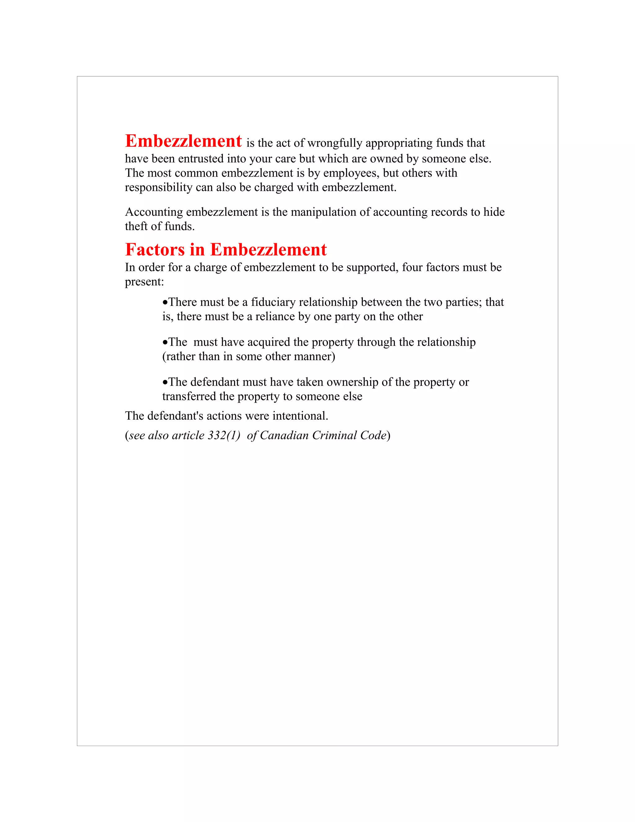 Embezzlement Defined | PDF
