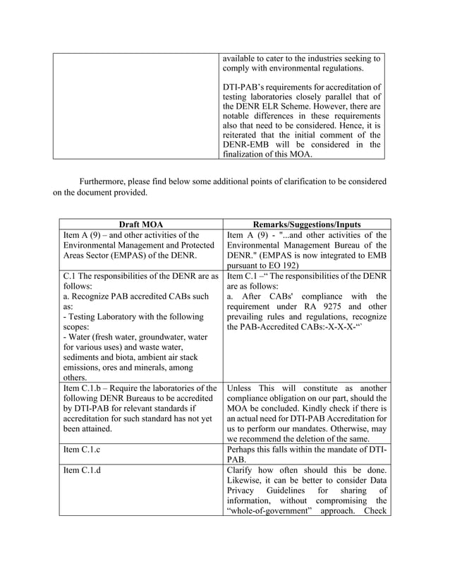 Emb input to draft moa | PDF | Environmental Services Industry | Industries