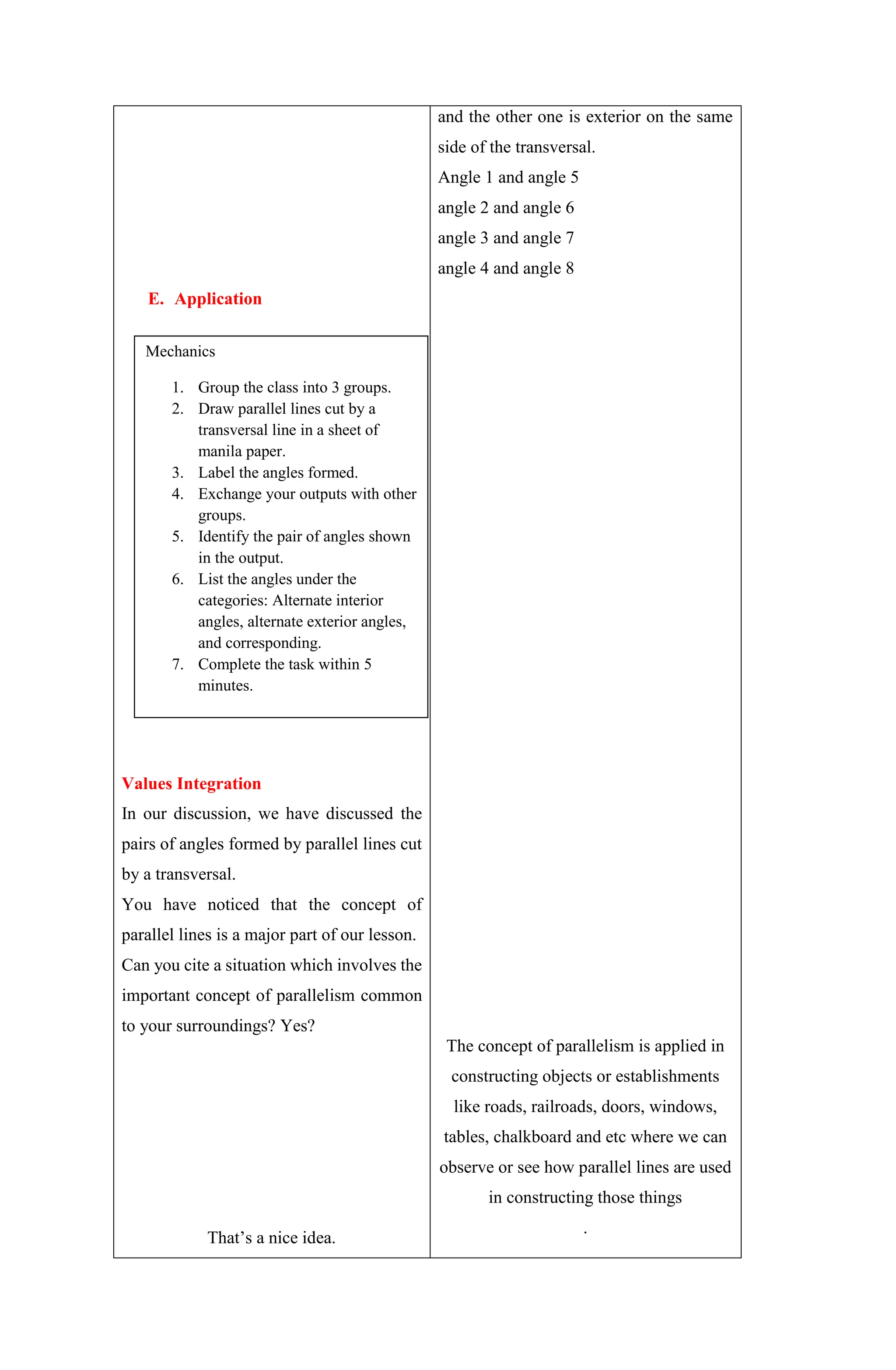 Grade-7 5As Lesson Plan on Pairs of Angles formed by Parallel Lines Cut ...