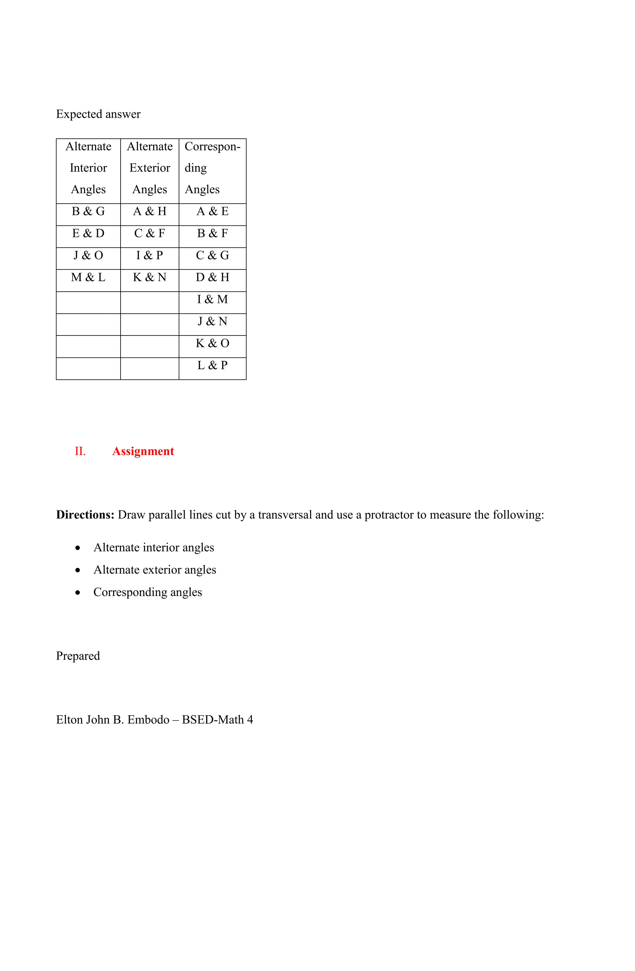 Grade-7 5As Lesson Plan on Pairs of Angles formed by Parallel Lines Cut ...