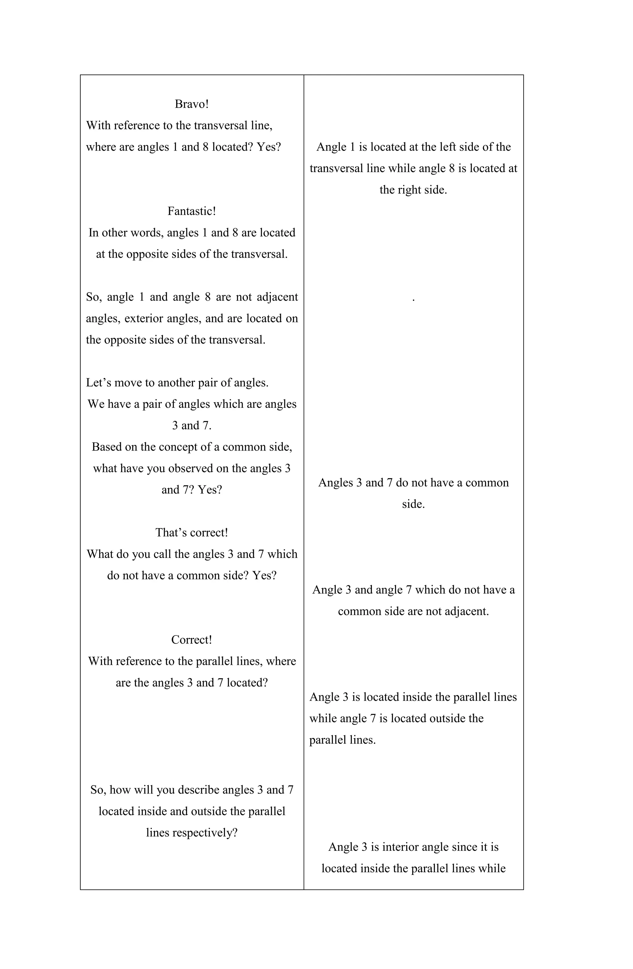 Grade-7 5As Lesson Plan on Pairs of Angles formed by Parallel Lines Cut ...