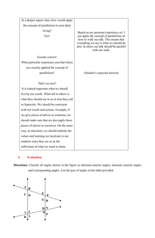 Grade-7 5As Lesson Plan on Pairs of Angles formed by Parallel Lines Cut ...