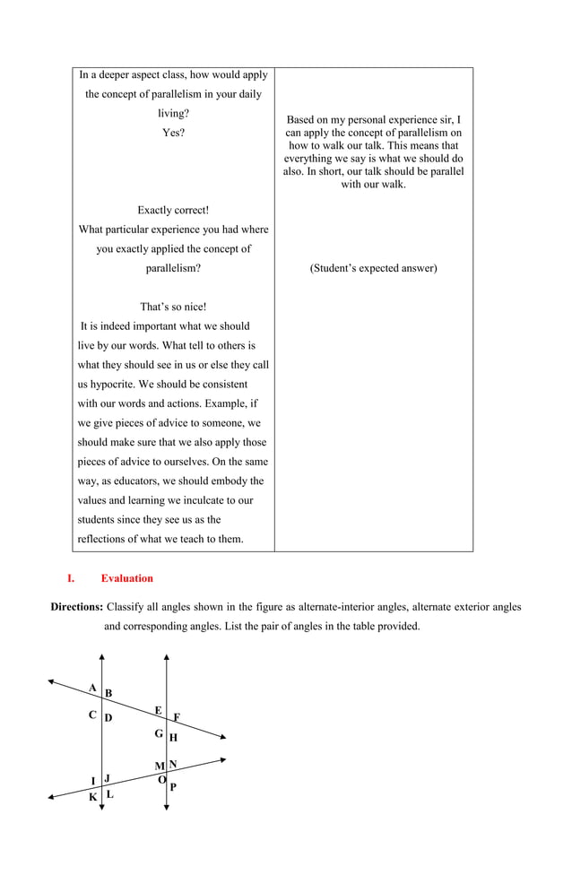 Grade-7 5As Lesson Plan on Pairs of Angles formed by Parallel Lines Cut ...
