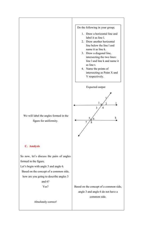 Grade-7 5As Lesson Plan on Pairs of Angles formed by Parallel Lines Cut ...