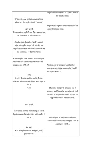 Grade-7 5As Lesson Plan on Pairs of Angles formed by Parallel Lines Cut ...