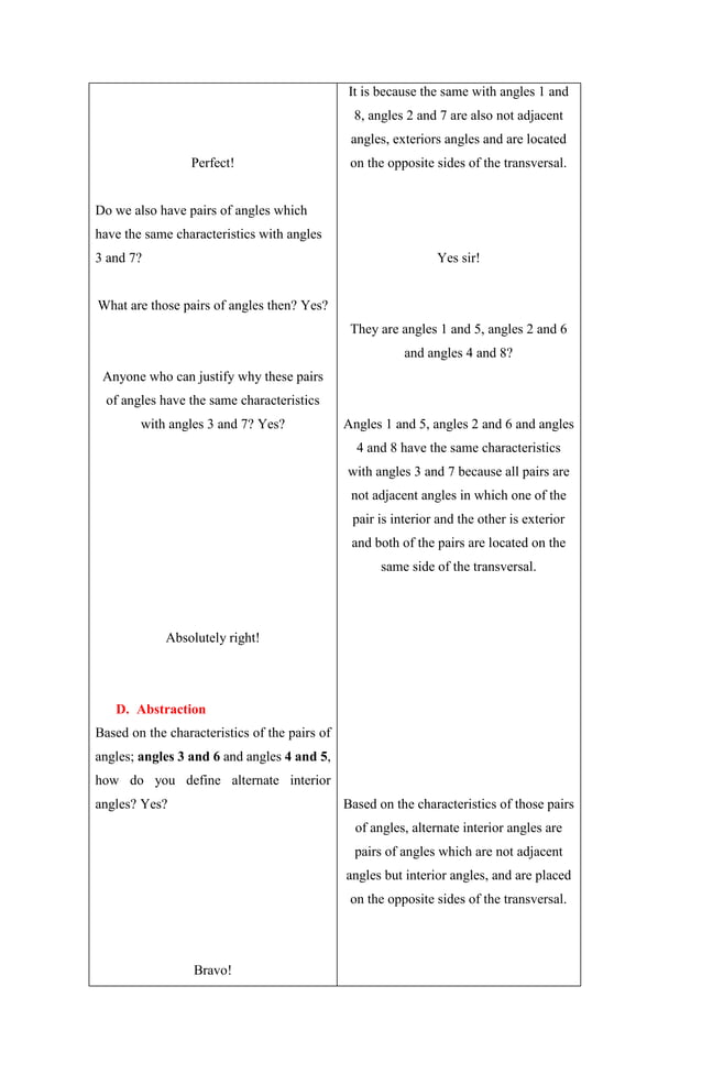 Grade-7 5As Lesson Plan on Pairs of Angles formed by Parallel Lines Cut ...