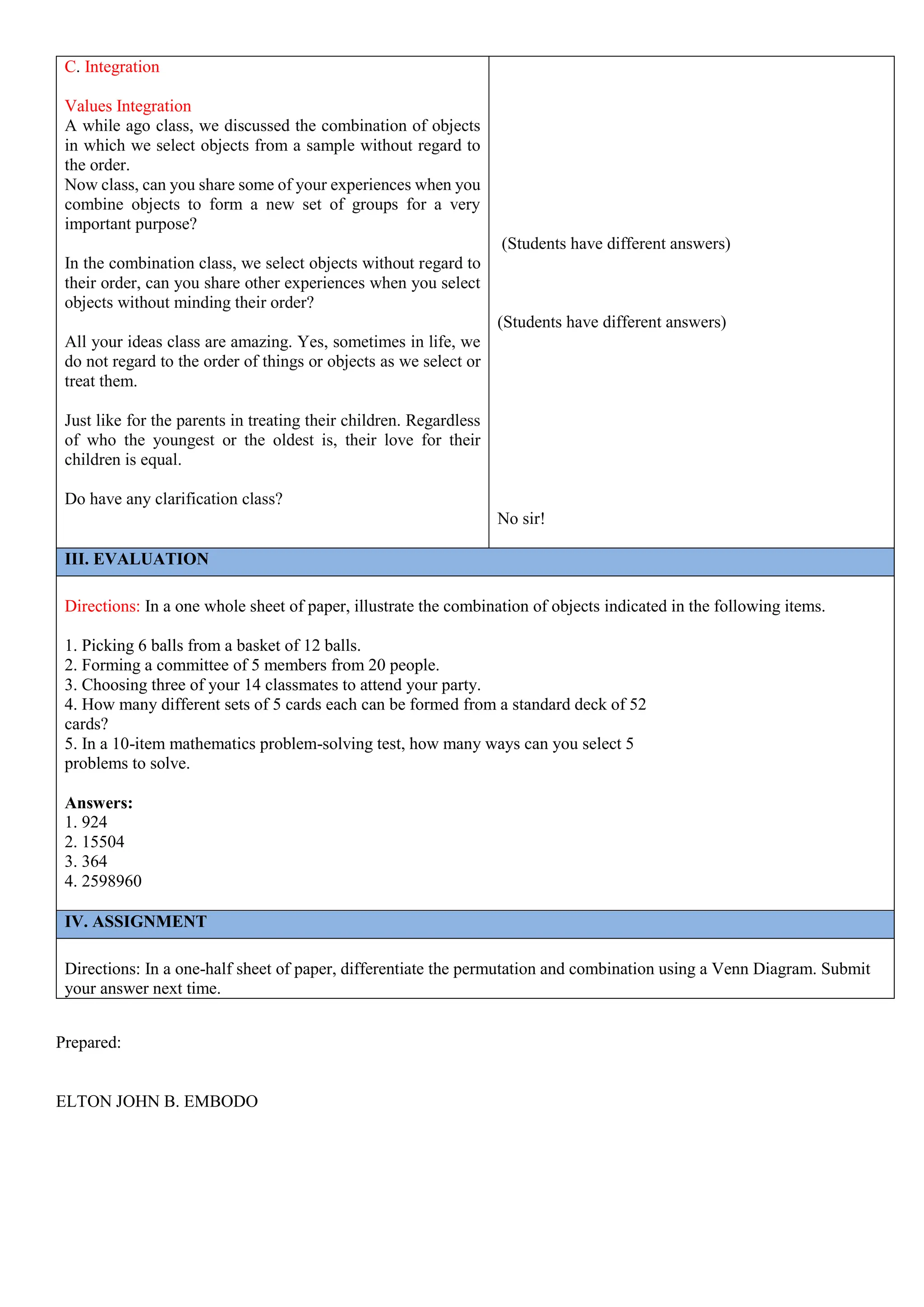Grade 10 Detailed Lesson Plan on Combination.docx