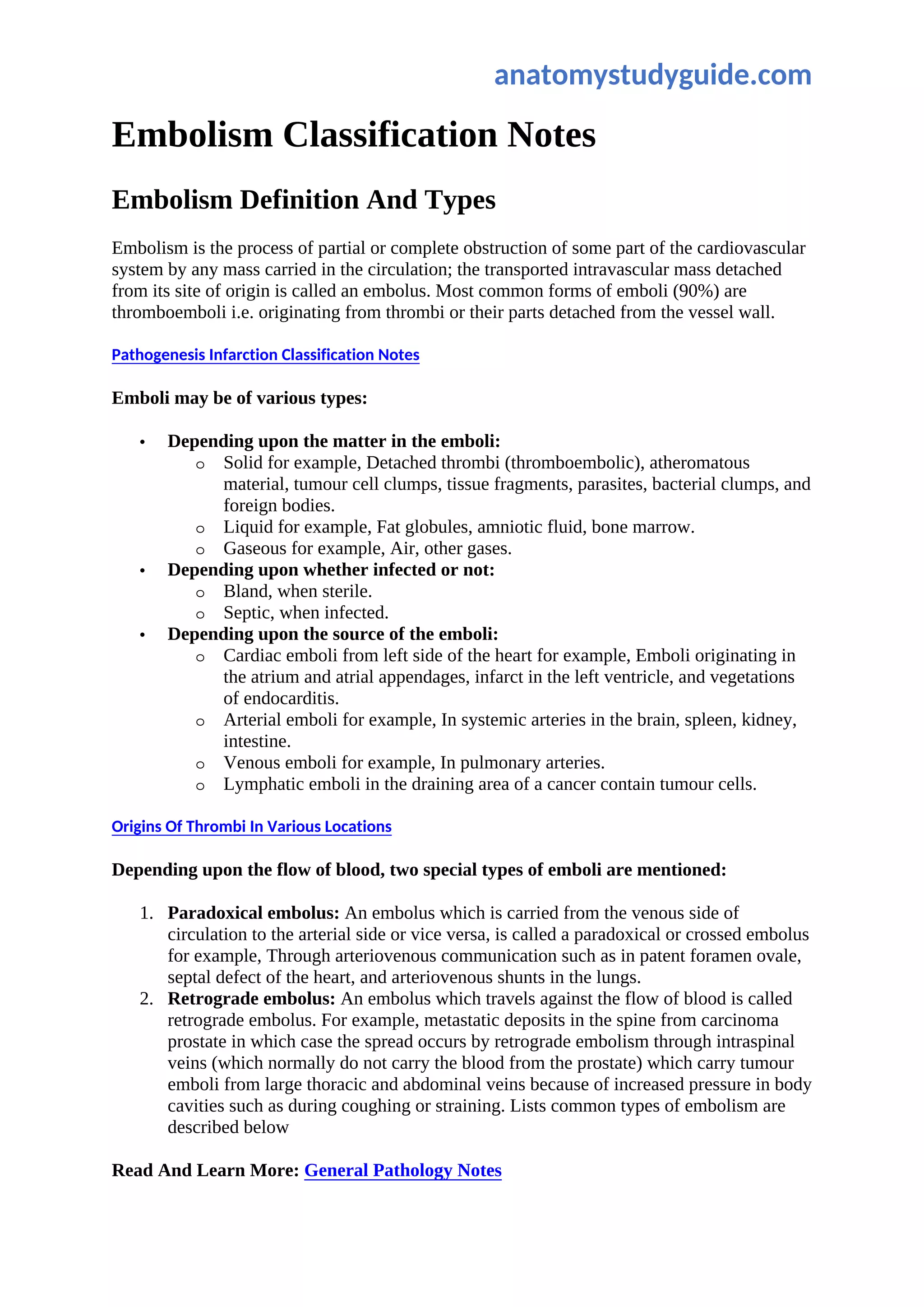 Embolism - Causes, Symptoms, Treatment, Diagnosis | PDF