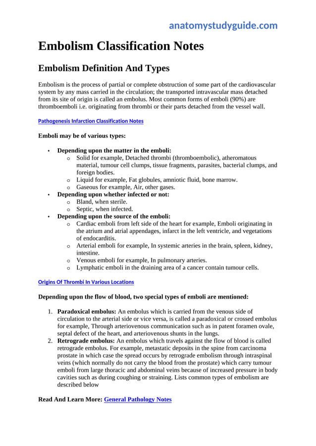 Embolism - Causes, Symptoms, Treatment, Diagnosis | PDF