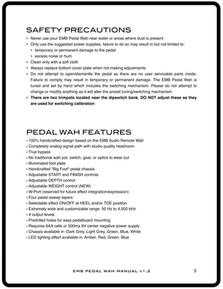 EMB Pedal Wah Effect Wah Pedal User Manual | PDF