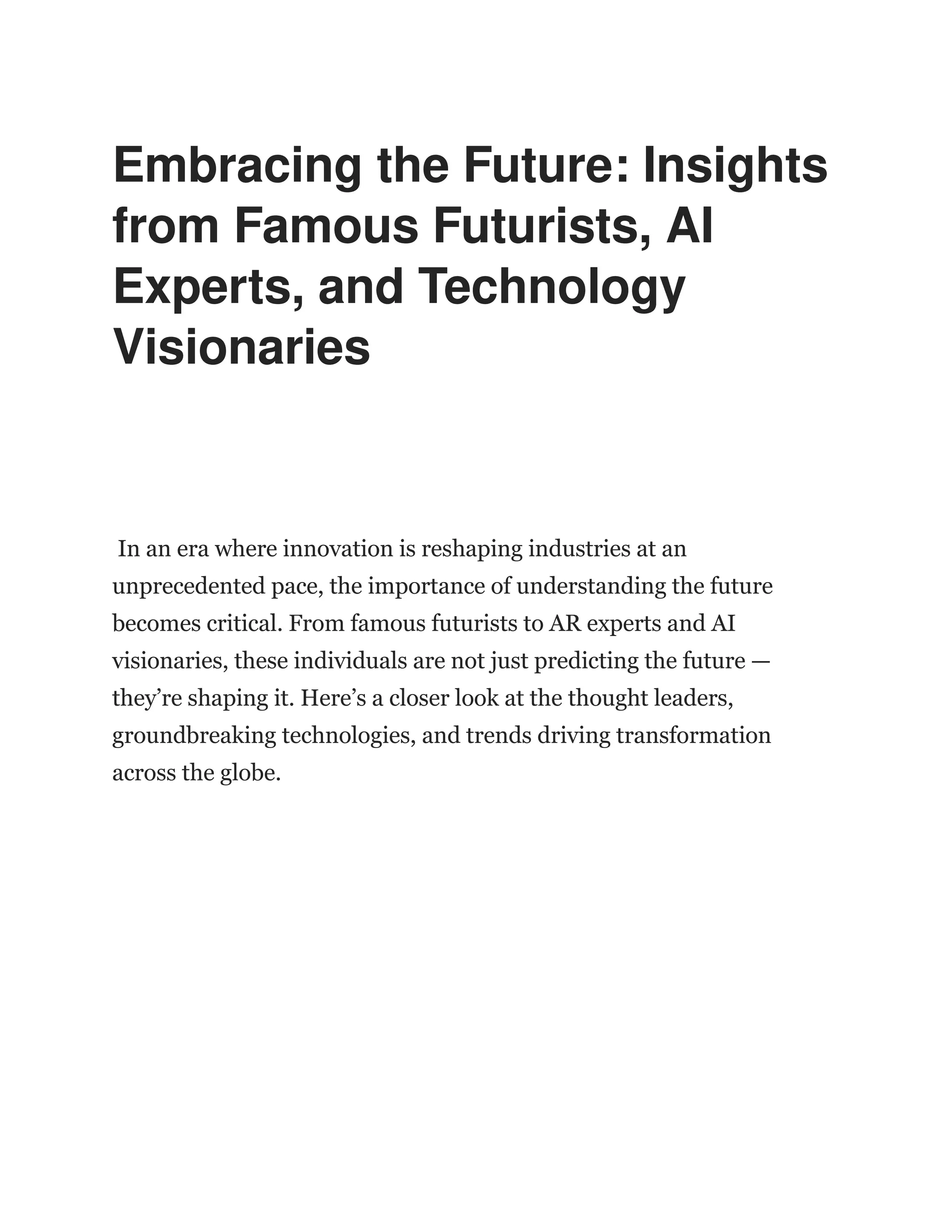 Embracing the Future Insights from Famous Futurists, AI Experts, and ...