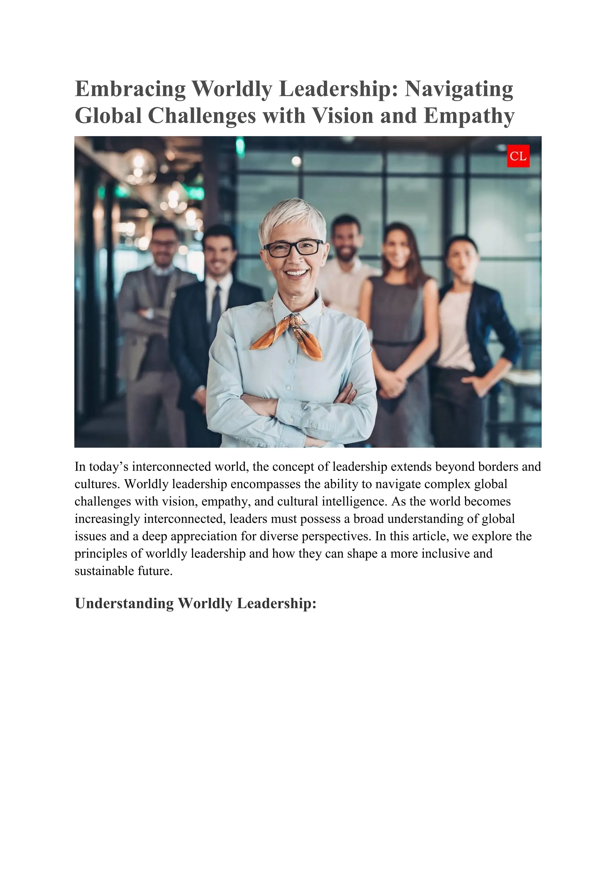 Embracing Worldly Leadership: Navigating Global Challenges with Vision ...