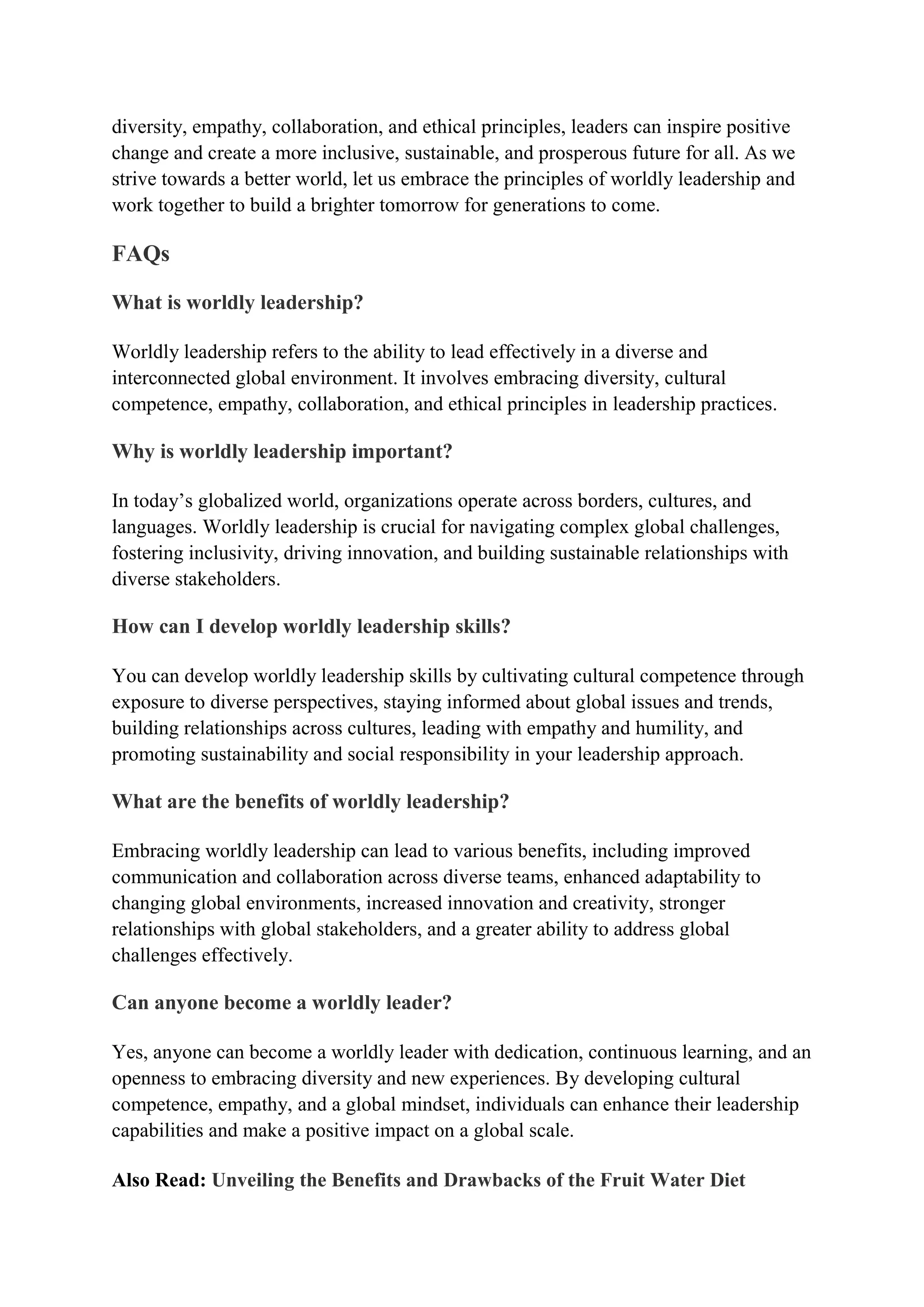 Embracing Worldly Leadership: Navigating Global Challenges with Vision ...