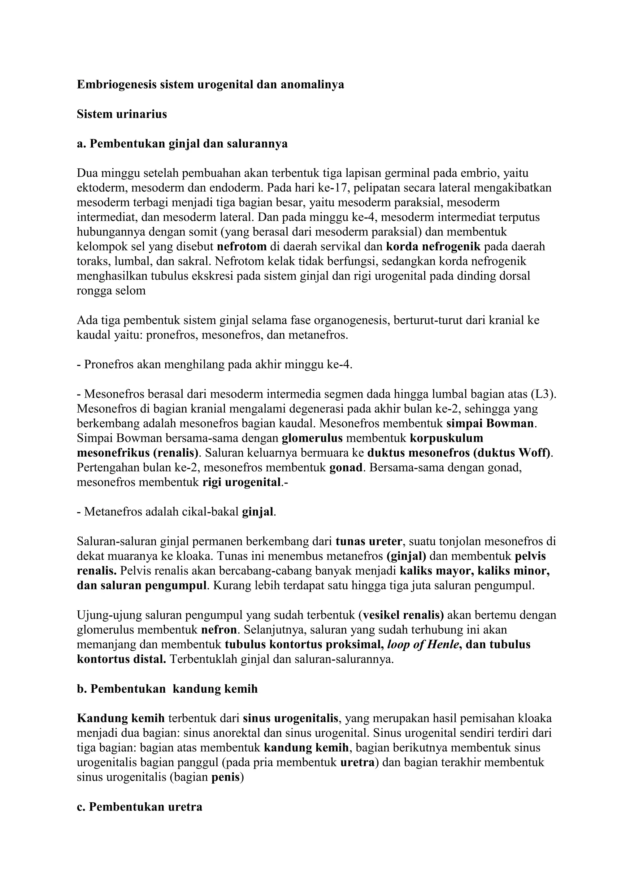 Embriogenesis sistem urogenital dan | DOCX