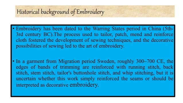 Embroidery | PPTX | Needlework | Arts and Crafts