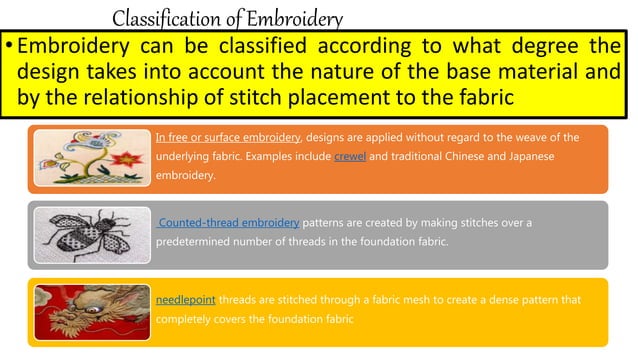 Embroidery | PPTX | Needlework | Arts and Crafts